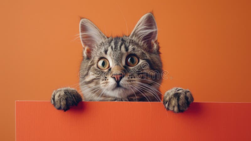 A Curious Cat Examines a Bright Red Warning Sign Stock Image - Image of ...