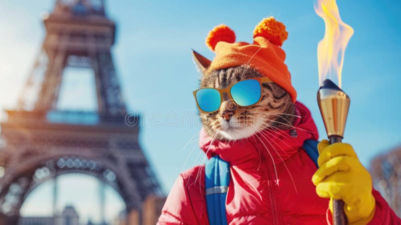 A Curious Cat Exploring the Eiffel Tower at Night, Holding a Flashlight ... A Curious Cat Exploring the Eiffel Tower at Night, Holding a Flashlight ...