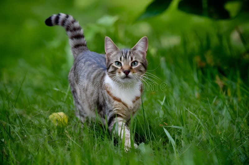 Curious Cat Frolics Playfully in the Outdoor Environment Stock ...