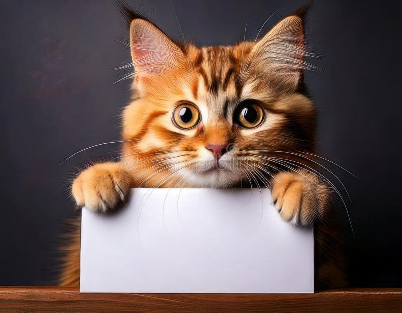 Curious Cat Holding a Blank White Board for Your Message Stock ...