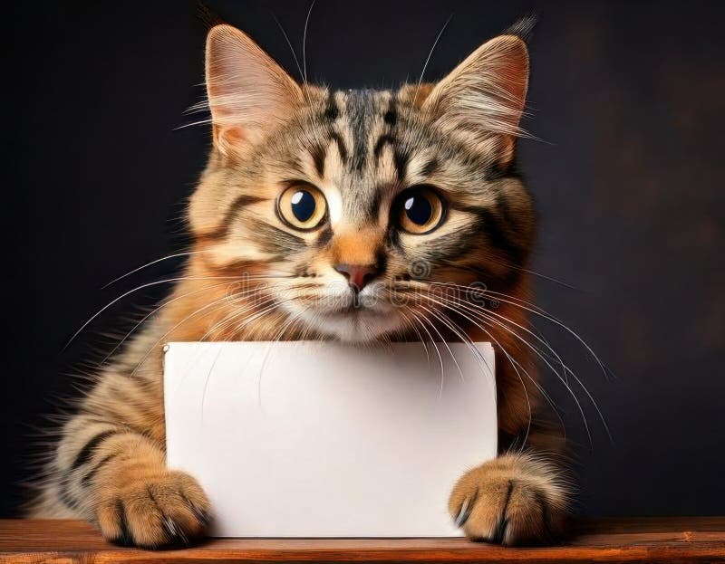 Curious Cat Holding a Blank White Board for Your Message Stock ...