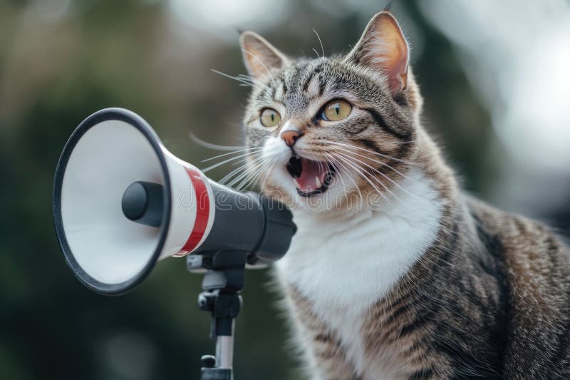 A Curious Cat Holds a Megaphone in Its Mouth, Ready To Make Some Noise ...