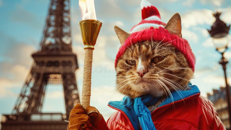 A Curious Cat Holds a Torch in Front of the Iconic Eiffel Tower Stock ... A Curious Cat Holds a Torch in Front of the Iconic Eiffel Tower Stock ...