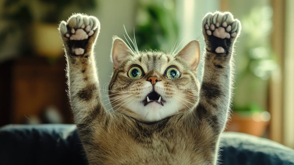 A Curious Cat Lifting Its Paws Off the Ground, Ready for Something ...
