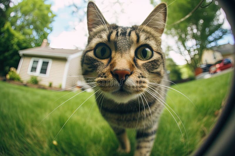 Curious Cat Looking at the Camera, Sniffing and Closing Up. Stock Photo ...