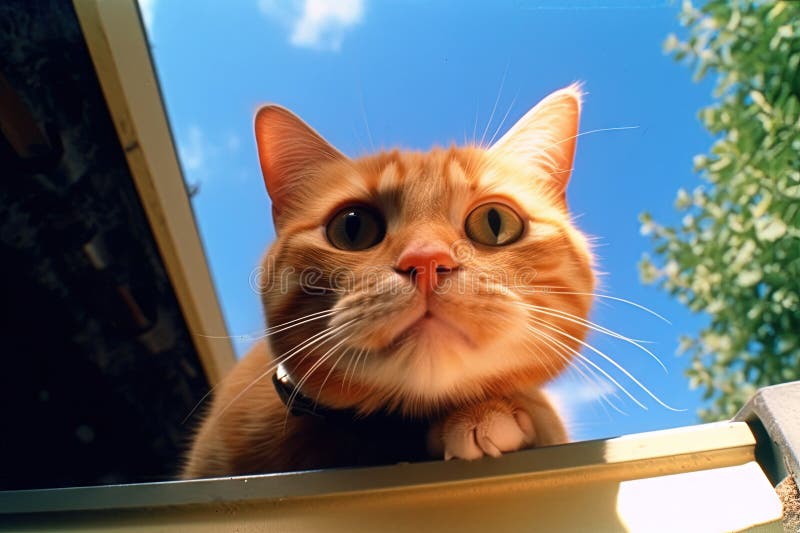 Curious Cat Looking at the Camera, Sniffing and Closing Up. Stock Photo ...