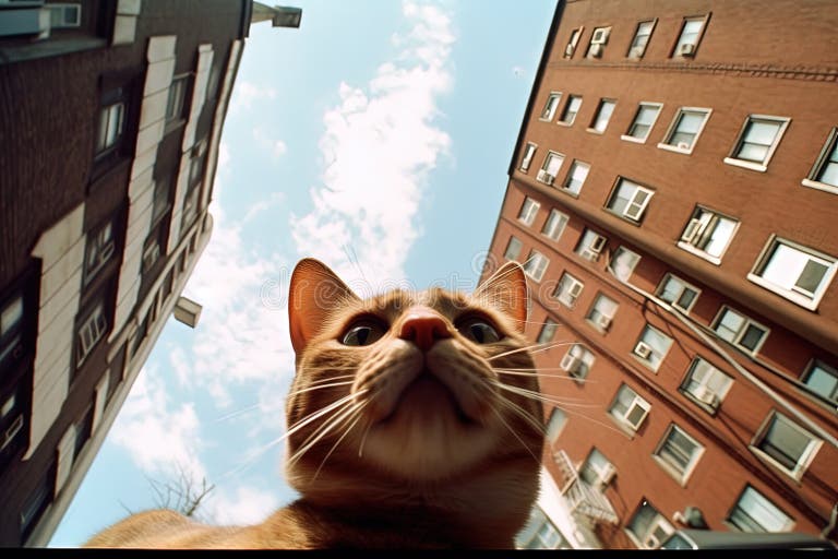 Curious Cat Looking at the Camera, Sniffing and Closing Up. Stock Photo ...