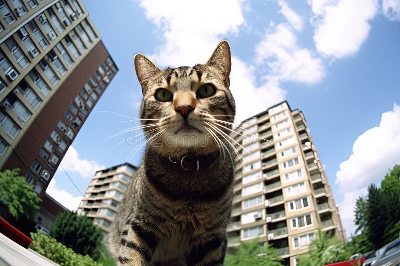 Curious Cat Looking at the Camera, Sniffing and Closing Up. Generated ...