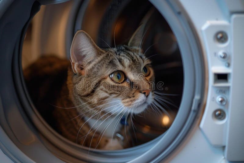 Curious Cat is Looking Outside of the Washing Machine Stock Photo ...