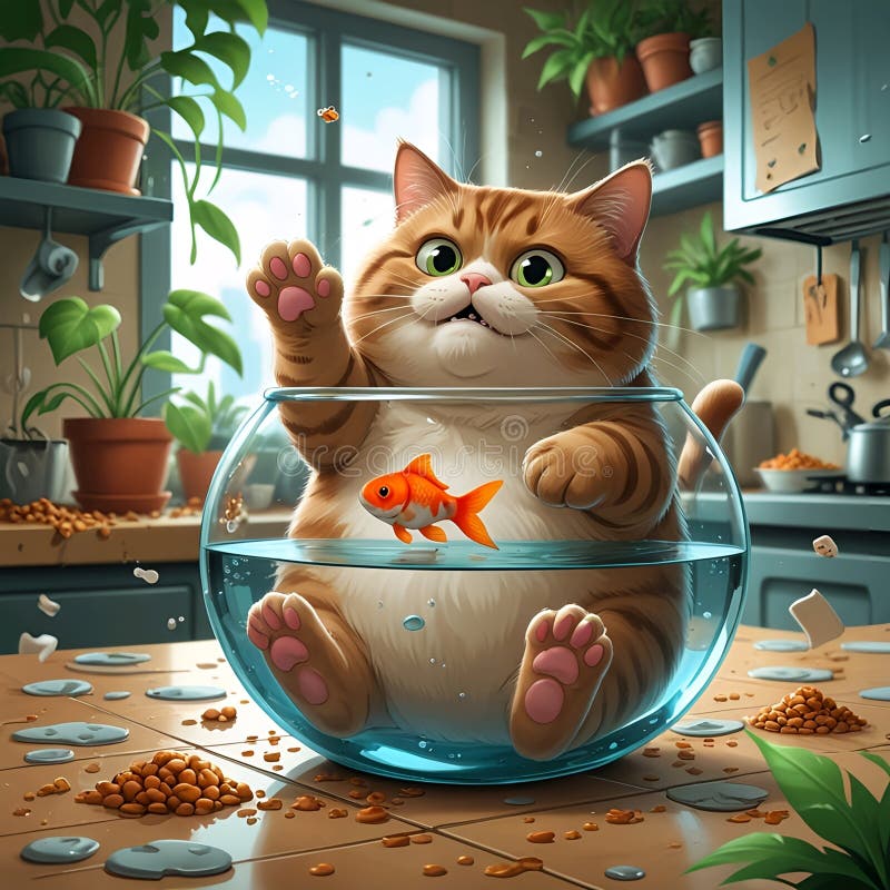 Curious Cat: Mischief in the Fish Bowl Stock Image - Image of curious ...