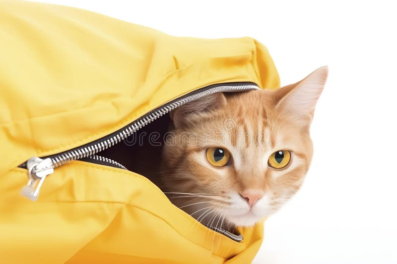 Curious Cat Peeking Behind an Open Zipper on White Background Stock ...