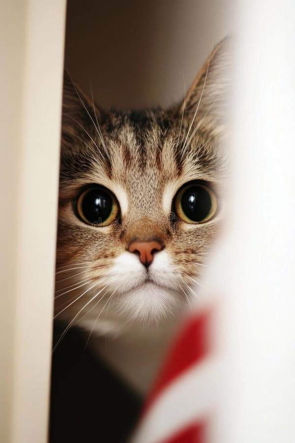 Curious Cat Peeking Doorway Cute Playful Feline Expression Stock Photos ...