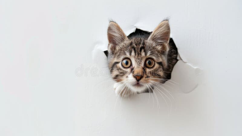 Curious Cat Peeking through Hole in Wall Stock Illustration ...