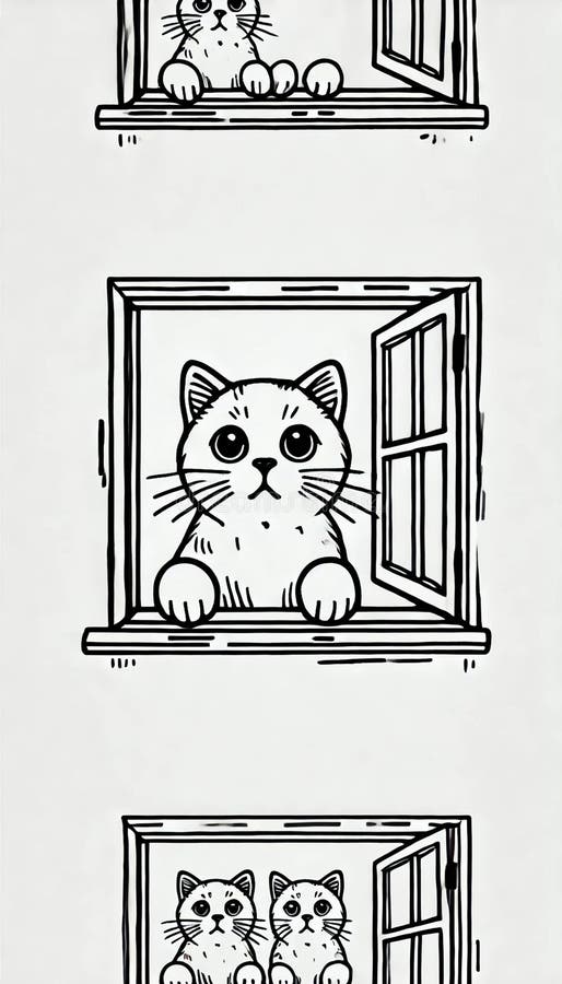 Curious Cat Peeking through Open Window Frame Stock Illustration ...