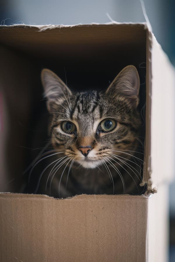 Curious Cat Peeking Out of a Cardboard Box Stock Illustration ...
