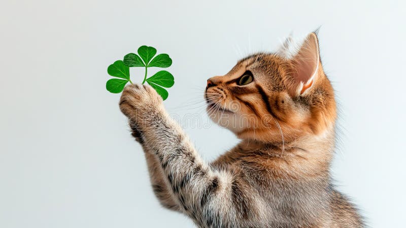 Curious Cat Playing Shamrock Solid White Background Stock Photos - Free ...
