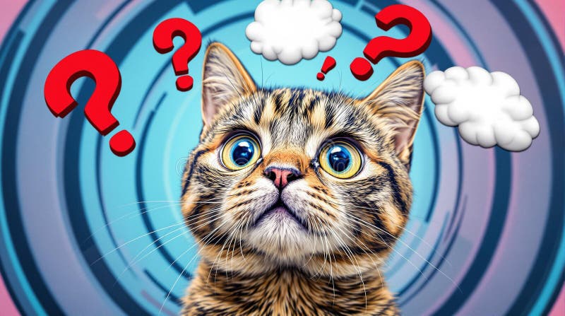 Curious Cat with Question Marks Floating Above Its Head Pondering a ...