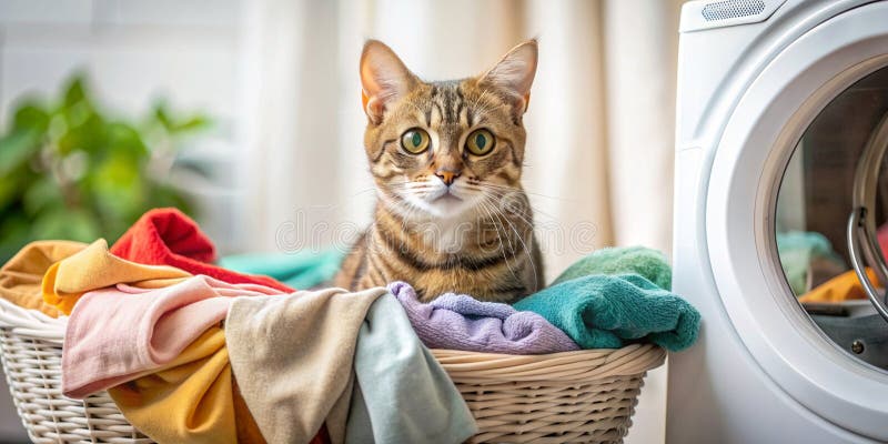 A Curious Cat S Laundry Adventure Unexpected Spin Generative AI Stock ...