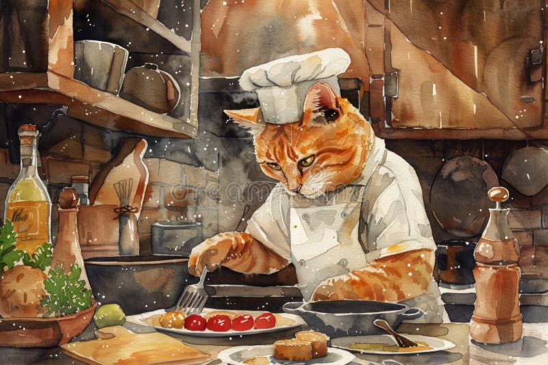 A Curious Cat is Seen Cooking in a Kitchen Setting Stock Image - Image ...