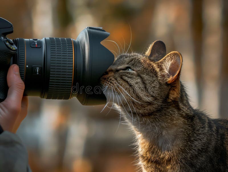 Curious Cat Sniffs Camera Lens Stock Photo - Image of capture, wildlife ...
