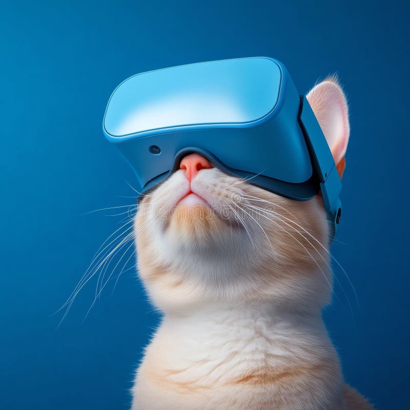 Cat Exploring Virtual Reality with Blue Headset on Stock Illustration ...