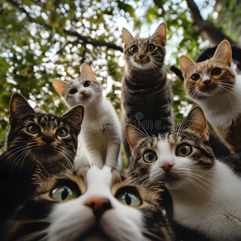 Curious Cats Gathering stock illustration. Illustration of animals ...