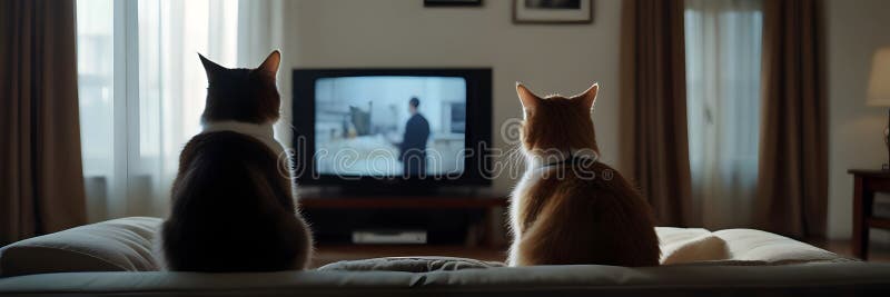 Curious Cats Watching Tv from the Sofa Stock Illustration ...