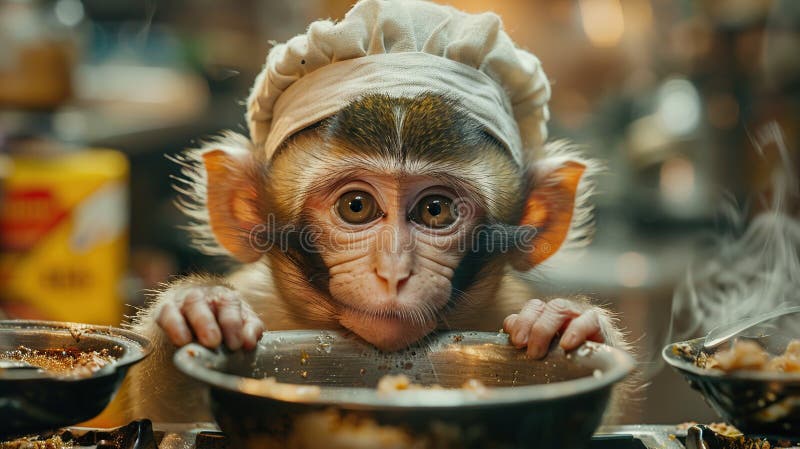 Curious Chef Monkey stock illustration. Illustration of domestic ...