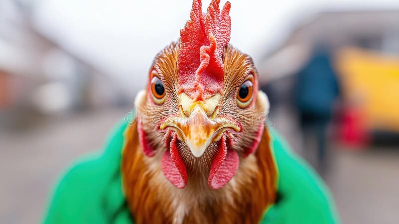 A Curious Chicken Peeks into the Camera, Bathed in Natural Light with a ...