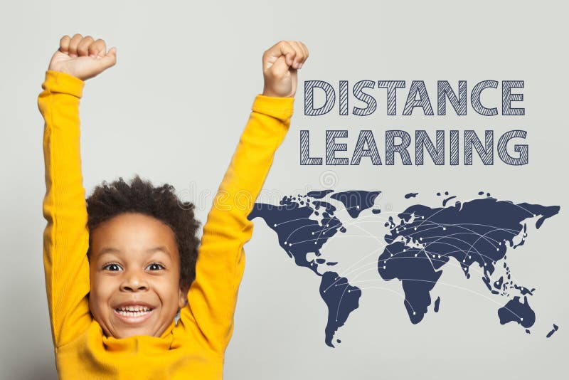 Curious Child Boy with World Map, Distance Education Stock Image ...