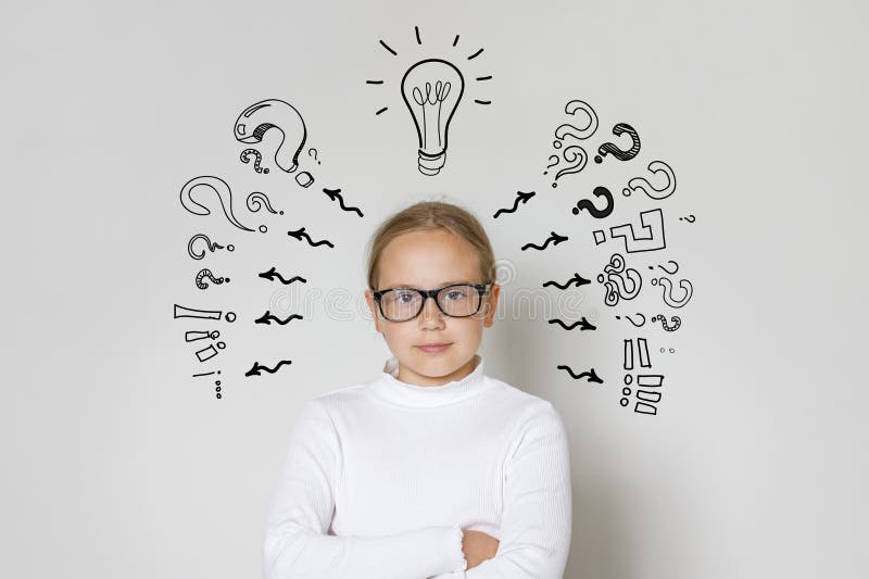 Smart Cute Thinking Kids Little Girl and Boy School Student with ...