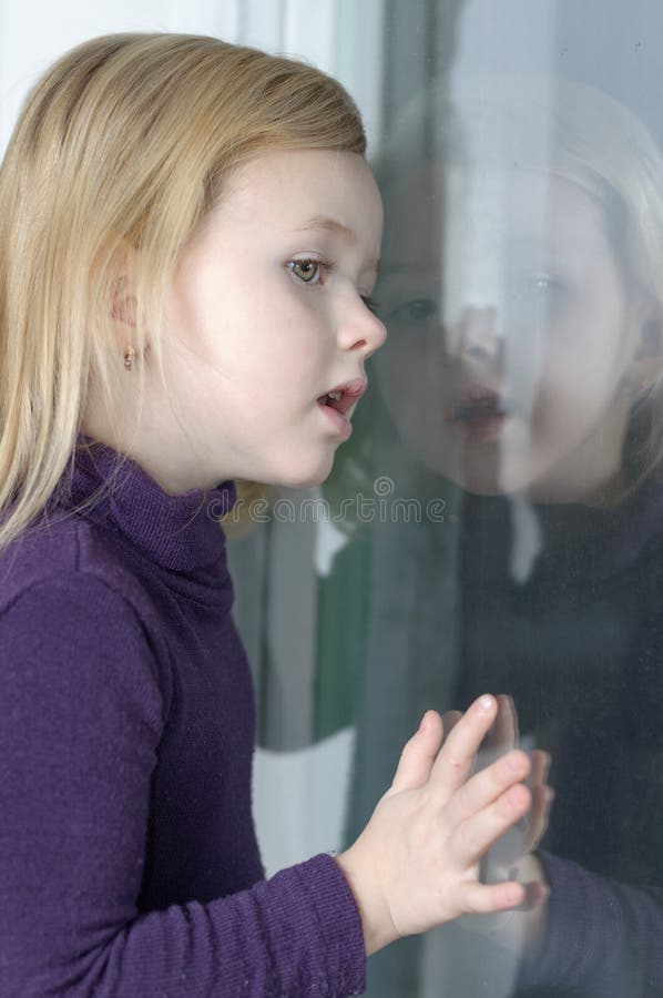 Curious Child Looking Out of the Window Stock Photo - Image of blond ...