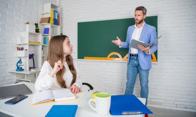 Curious Child Study in Classroom with Teacher Stock Image - Image of ...