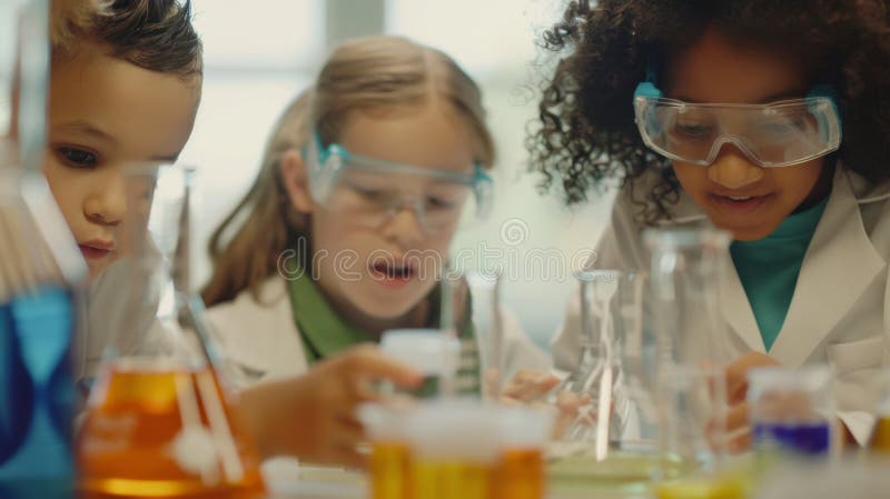 Curious Children Conducting Science Experiments in a Classroom Stock ...