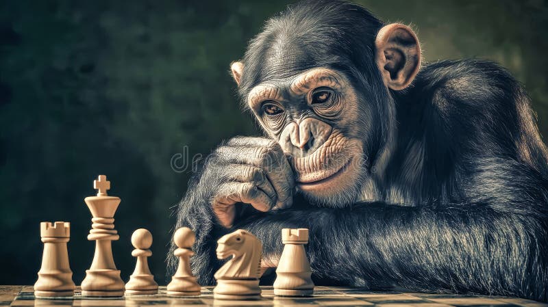 Chimpanzee Engages in a Strategic Chess Match, Contemplating the Next ...