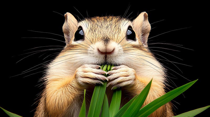 Curious Chipmunk Cheeks Full of Grass Stock Illustration - Illustration ...