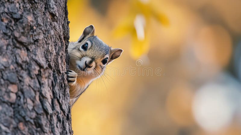 Curious Chipmunk Peeking from Behind a Tree Stock Photo - Image of ...