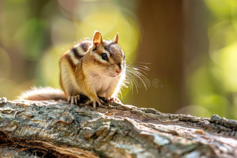 Curious Chipmunk on Sunlit Forest Log AI Stock Image - Image of autumn ...