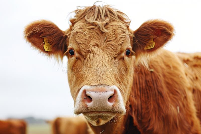 Curious Cow with Large Ears and Expressive Eyes in Pasture Stock ...