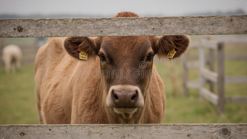 Curious Cow Peeking Over Rustic Fence with Big Nose and Expressive Eyes ...