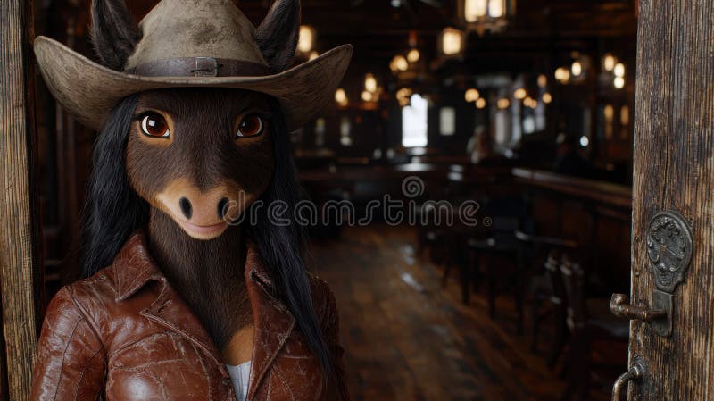 Curious Cowboy Creature Peeking through Wooden Door Stock Illustration ...