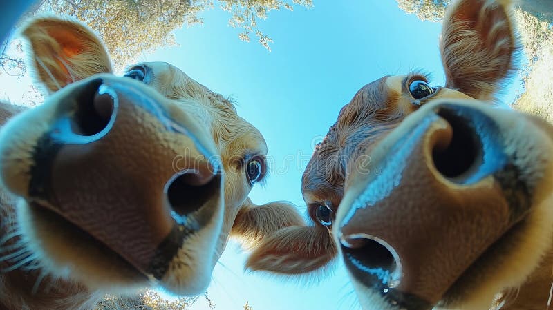 Curious Cows from Below. Adorable Farm Animals Looking at the Camera ...