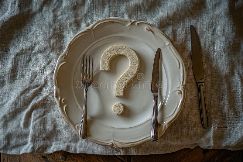 Curious Culinary Concept a Question Mark on a Plate Surrounded by Knife ...