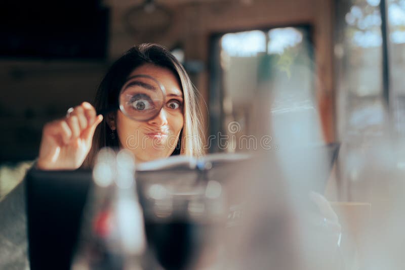 Funny Client Checking the Menu Using a Magnifying Glass Stock Image ...