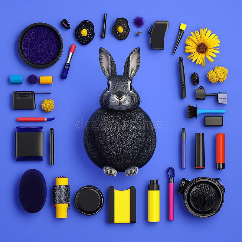 A Curious Dark Rabbit Surrounded by an Array of Vibrant and Diverse ...