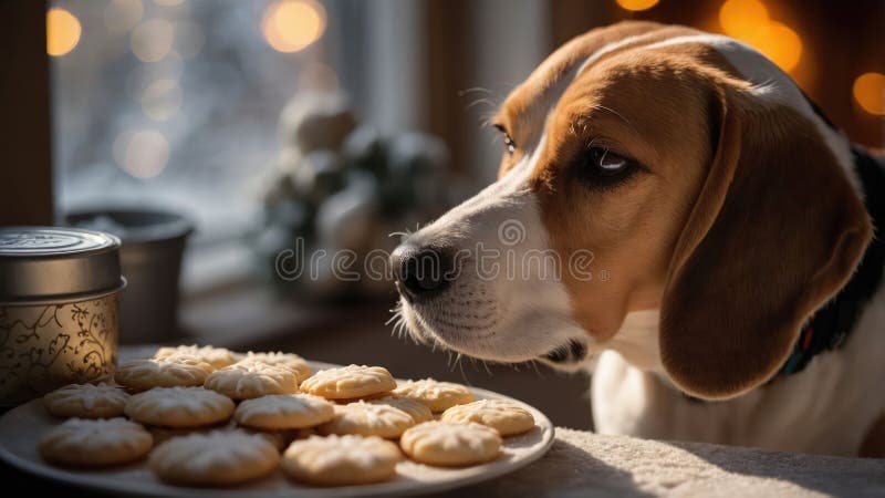 Adorable Beagle Dog Sniffing Delicious Sugar Cookies by Window Stock ...