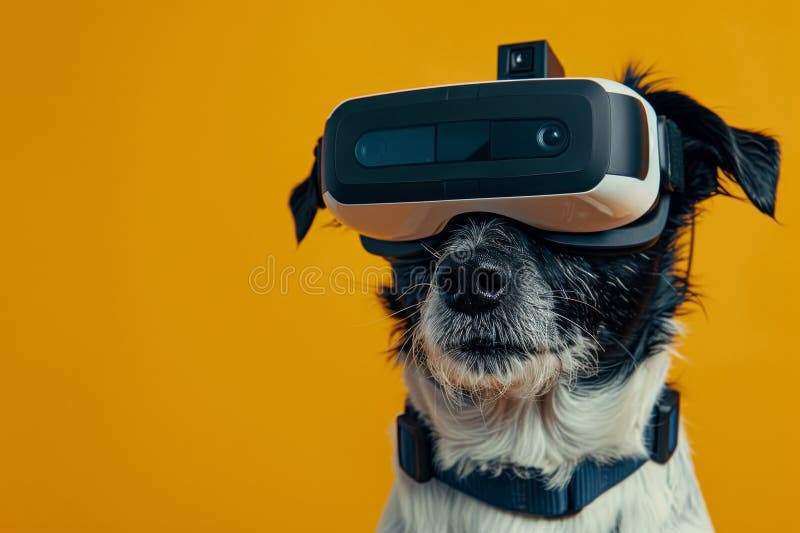 Curious Dog Immersed in Virtual Reality Experience with VR Headset ...