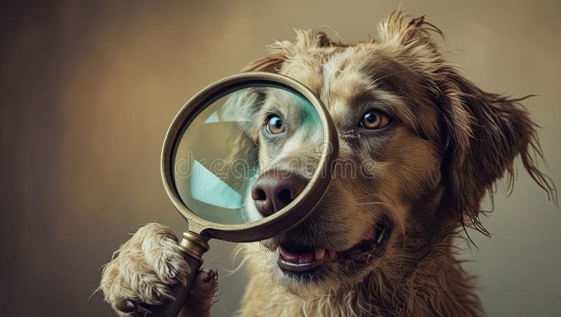 Curious Dog Looking through Magnifying Glass High Contrast Stock ...