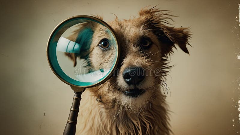 Curious Dog Looking through Magnifying Glass High Contrast Stock ...