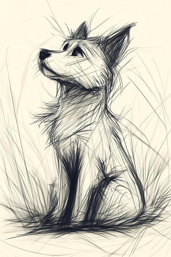 Curious Dog Looking Up, Sketch Drawing Style Stock Illustration ...